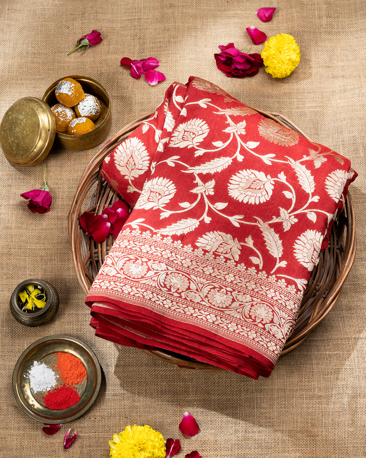 Red Handwoven Pure Muga Silk Saree – katansi
