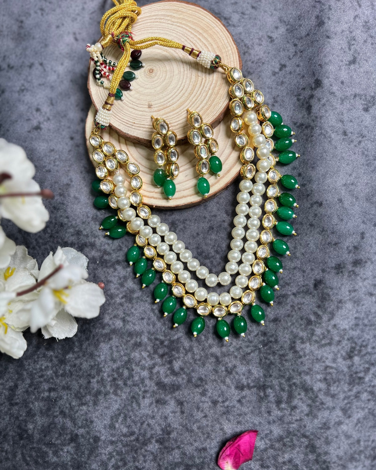 Pearl Layered Green Color Necklace Set – katansi
